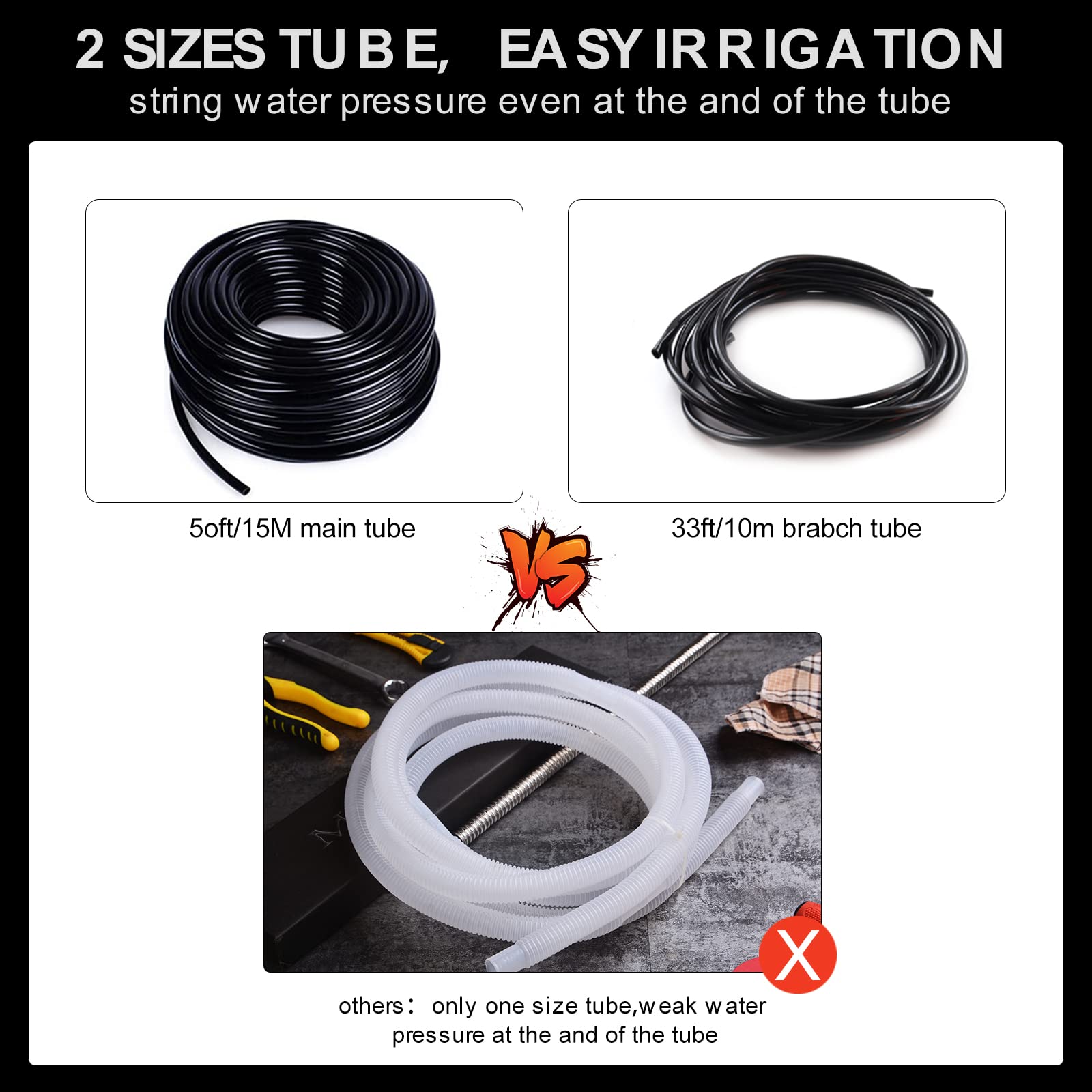 Drip Irrigation Kit 164FT/30M Garden Watering Equipment 50 Pcs 1/4" Sprinkler System Auto Blank Distribution Tubing Watering Drip System with Irrigation Hose for Raised Garden Bed, Yard, Plant Beds