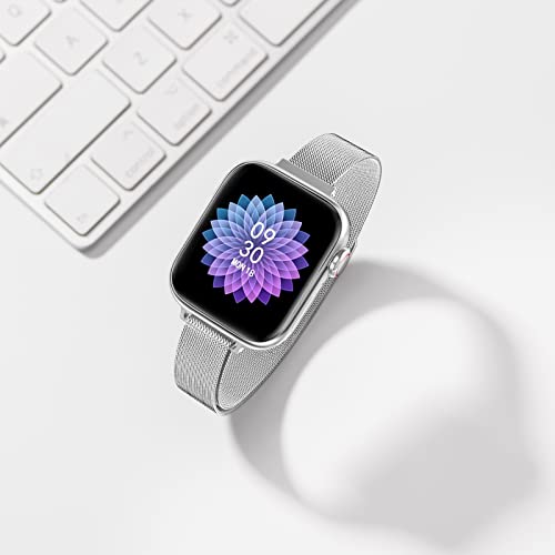 ZXCASD Metal Bands Compatible with Apple Watch Band 38mm 40mm 41mm for Women,Slim Stainless Steel Loop Magnetic Clasp Strap for iWatch Series 8 7 6 5 4 3 2 1 SE(38mm 40mm 41mm,Silver