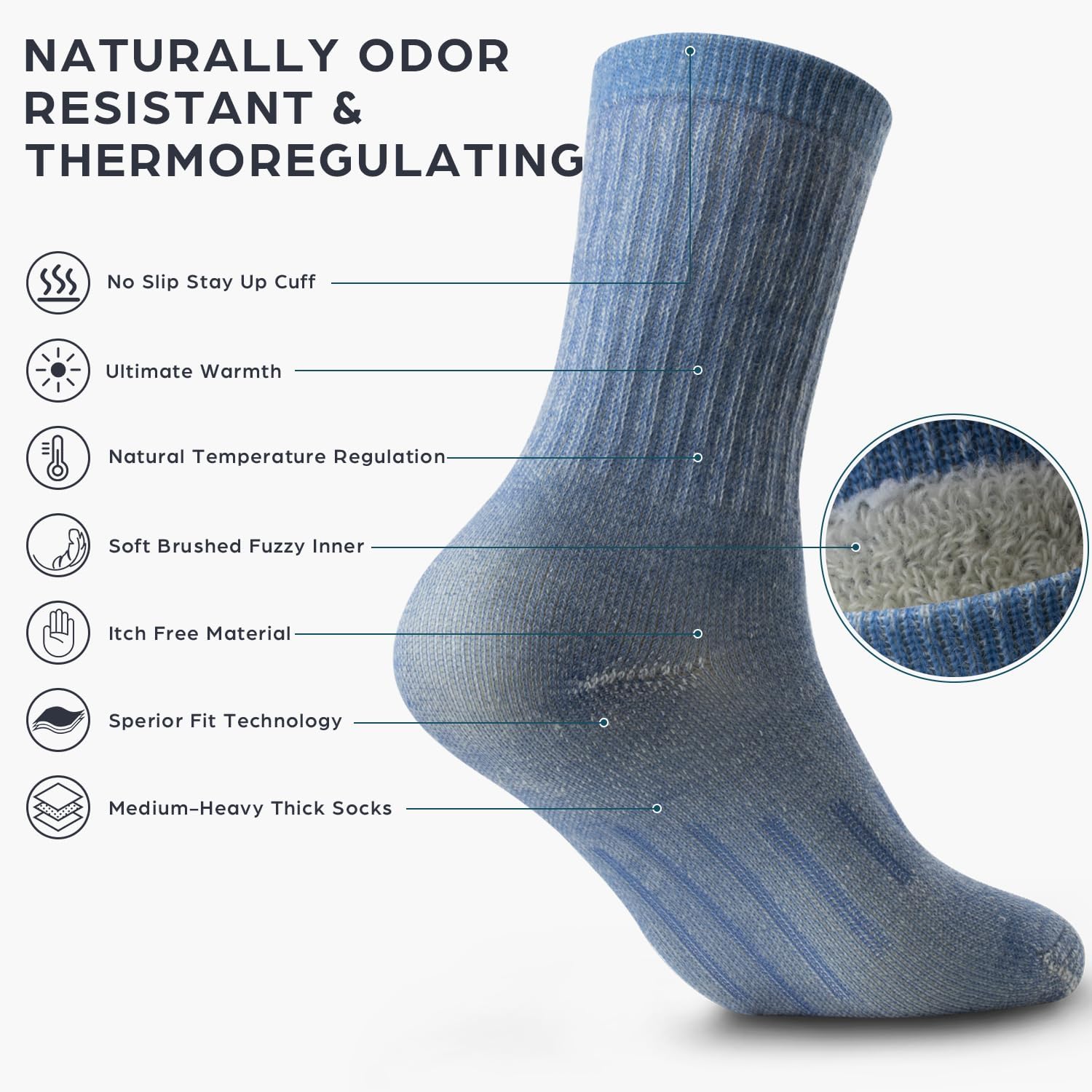 DG Hill 6 Pairs 80% Merino Wool Socks For Men And Women Warm Thermal Wool Socks For Hiking Crew Style Moisture Wicking