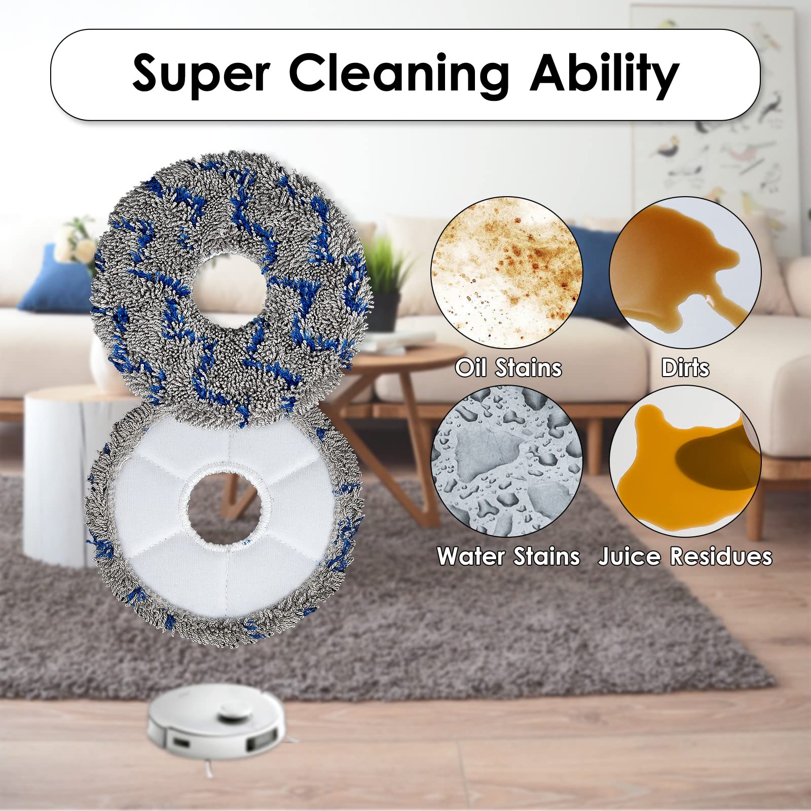 CHAIN PEAK (10 Pieces) Washable Reusable Mopping Pads for ECOVACS DEEBOT X1 Omni/ X1 PRO Omni/ X1 Turbo/ X1 PLUS/T10 Omni/ T10 Turbo, Strong Stain Removing Wipes Cloth Pads Premium Microfiber