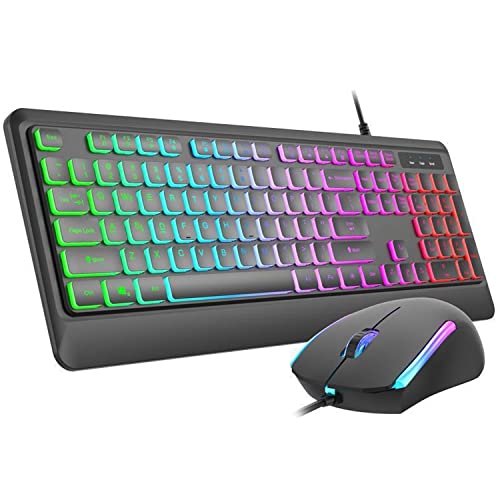 EXHNLE 104 Keys Gaming Keyboard and Colorful Mouse Combo,USB Wired Mechanical Feeling Gaming Keyboard, 104 Keys USB Ergonomic Keyboard, for PC Computer Gamer