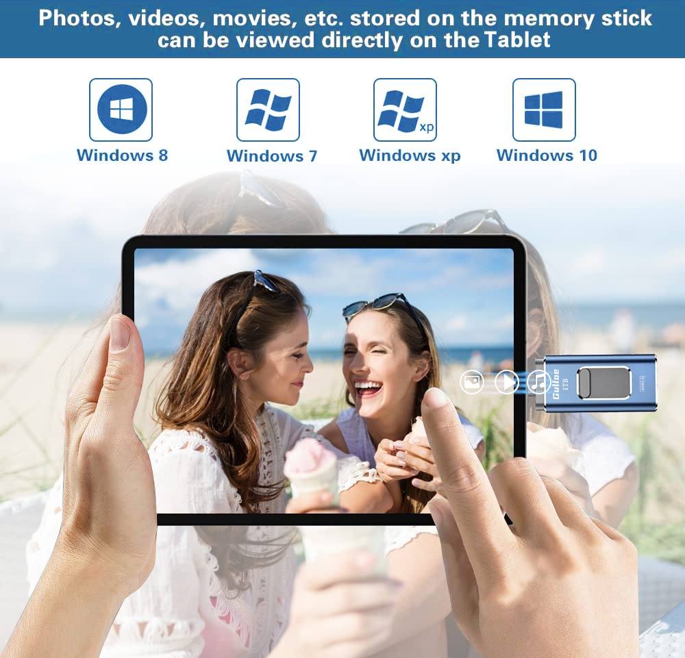 Gulloe Flash Drive 1TB Compatible with iPhone iPad, Take More Photos and Videos, Photo Stick Memory External Data Storage Thumb Drive Compatible with iPhone, iPad, Android, PC (Blue)