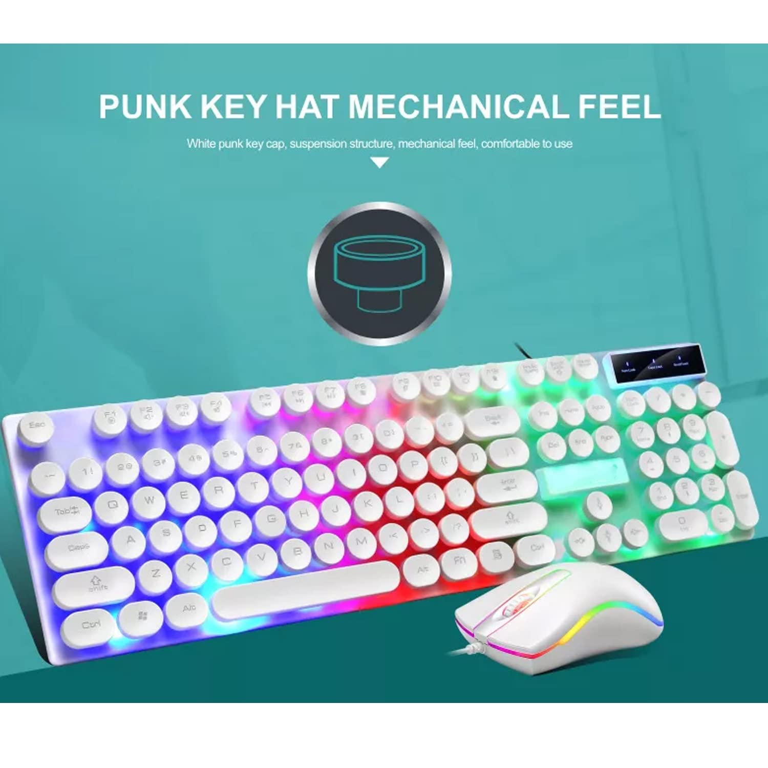 EXHNLE Gaming Keyboard and Mouse Combo with Headset, Backlit 7 Colors Keyboard, Wired Gaming Mouse, LED Gaming Keyboard Mouse Set (Color : Black)