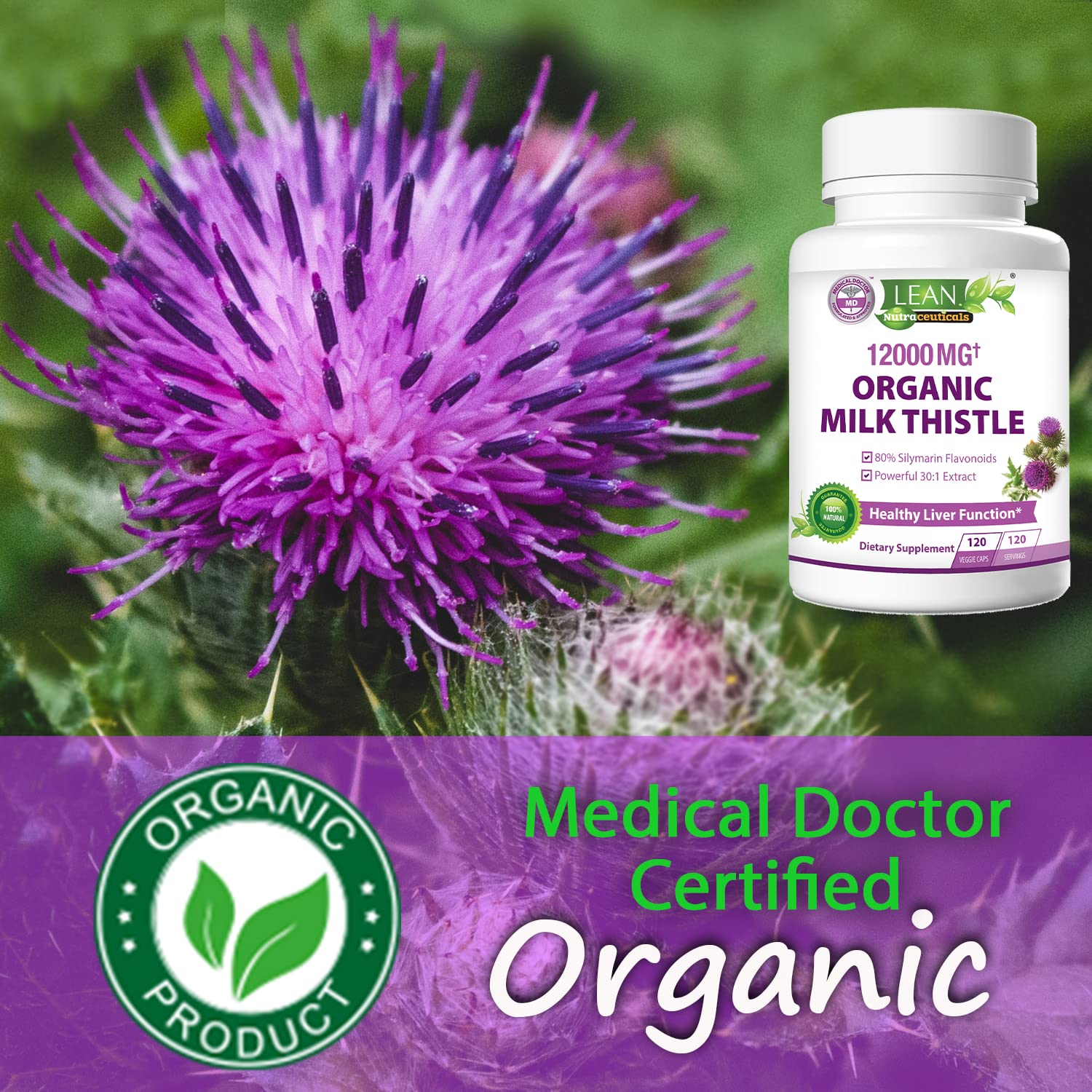Liver Renew Cleanse Detox & Repair Organic Milk Thistle 120 Day 12000 Mg 30X Seed Extract with Silymarin MD Pure Kidney Lung Health Support Fast Active Formula Pills Herbal Supplement, 120 Capsules