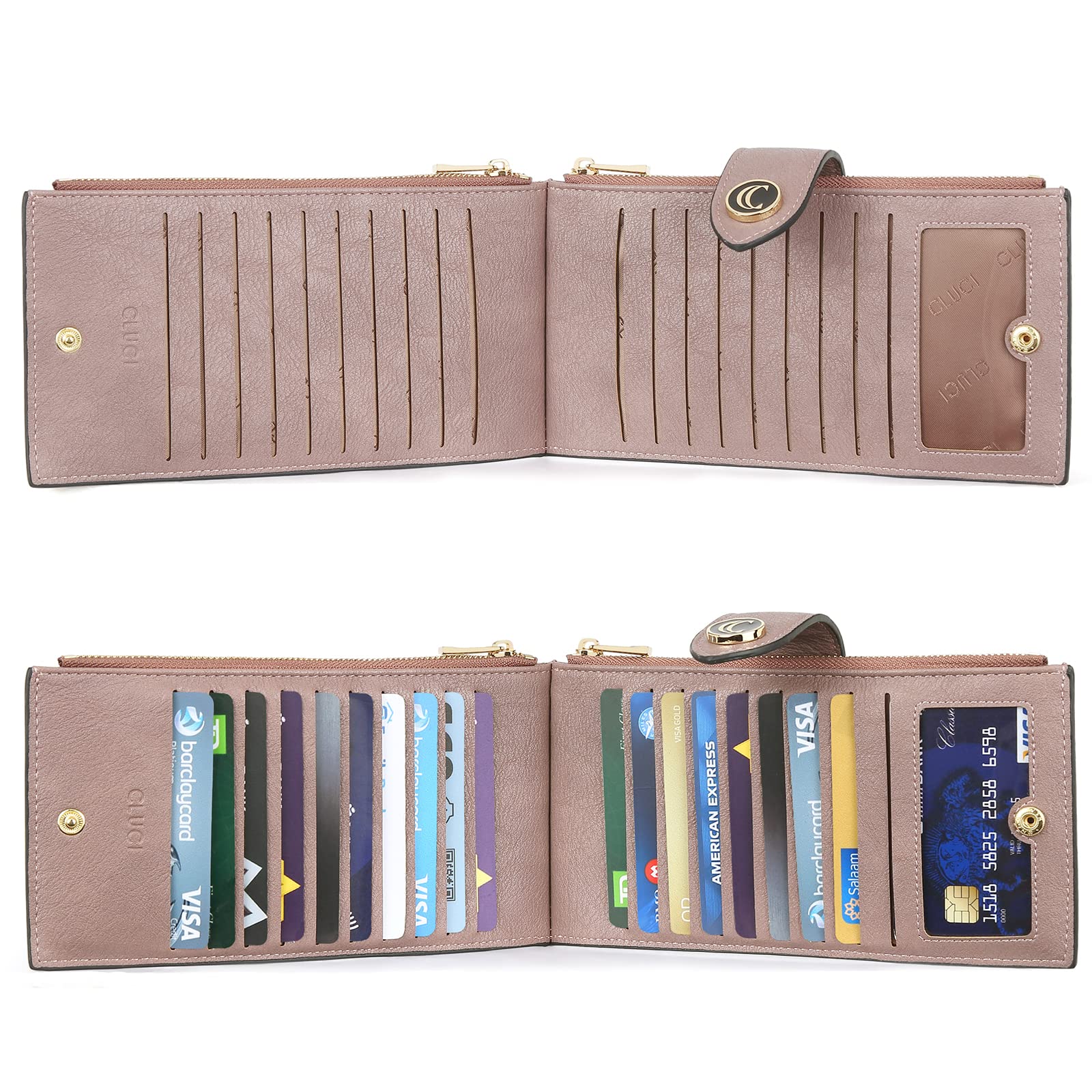 CLUCI Women's Wallet Leather Bifold Multi Credit Card Holder Zipper Pocket Ladies Purses