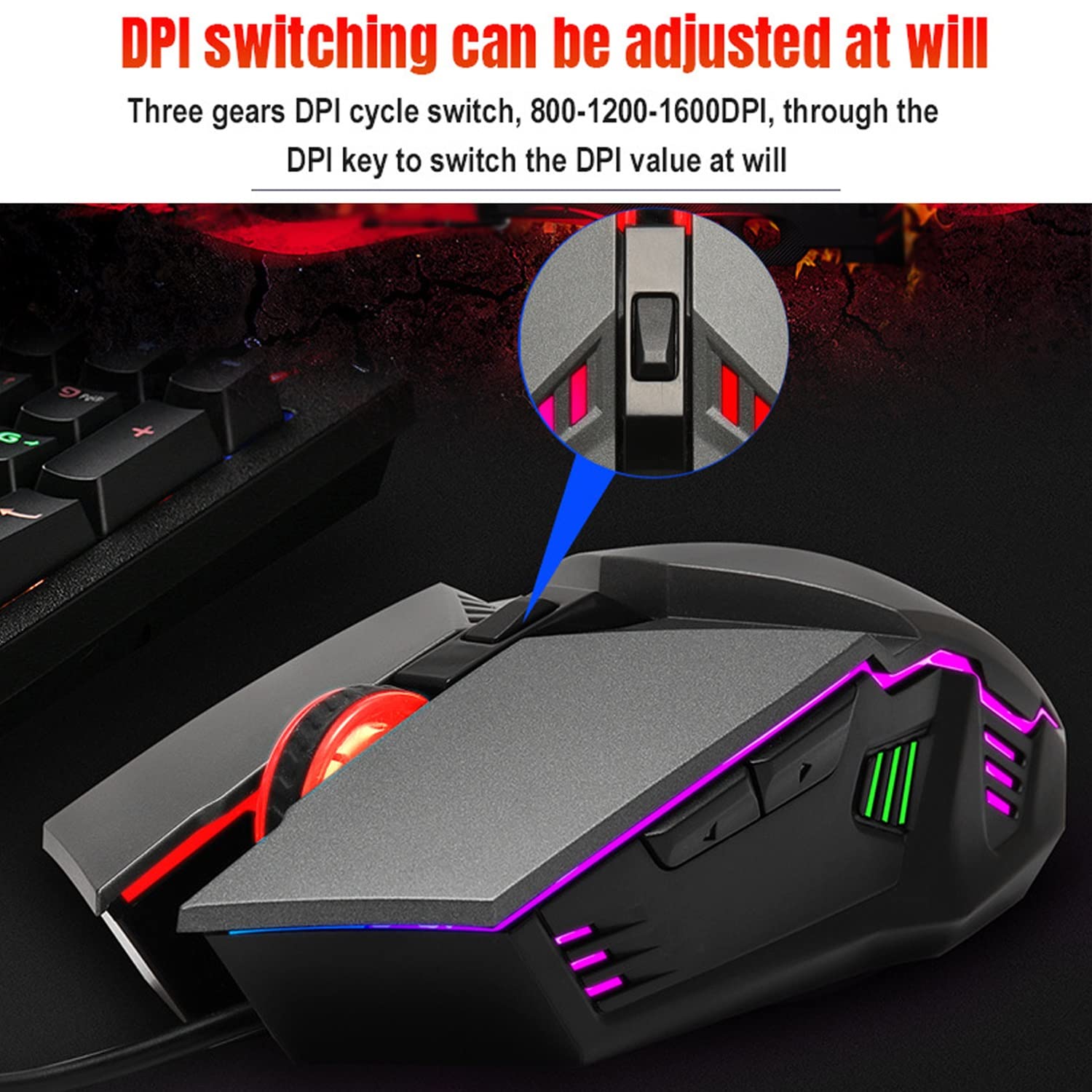 EXHNLE Gaming Keyboard and Mouse Combo, Gaming Keyboard RGB LED Rainbow Backlit, with 104 Key Computer PC Gaming Keyboard for PC/Laptop (Color : Red)