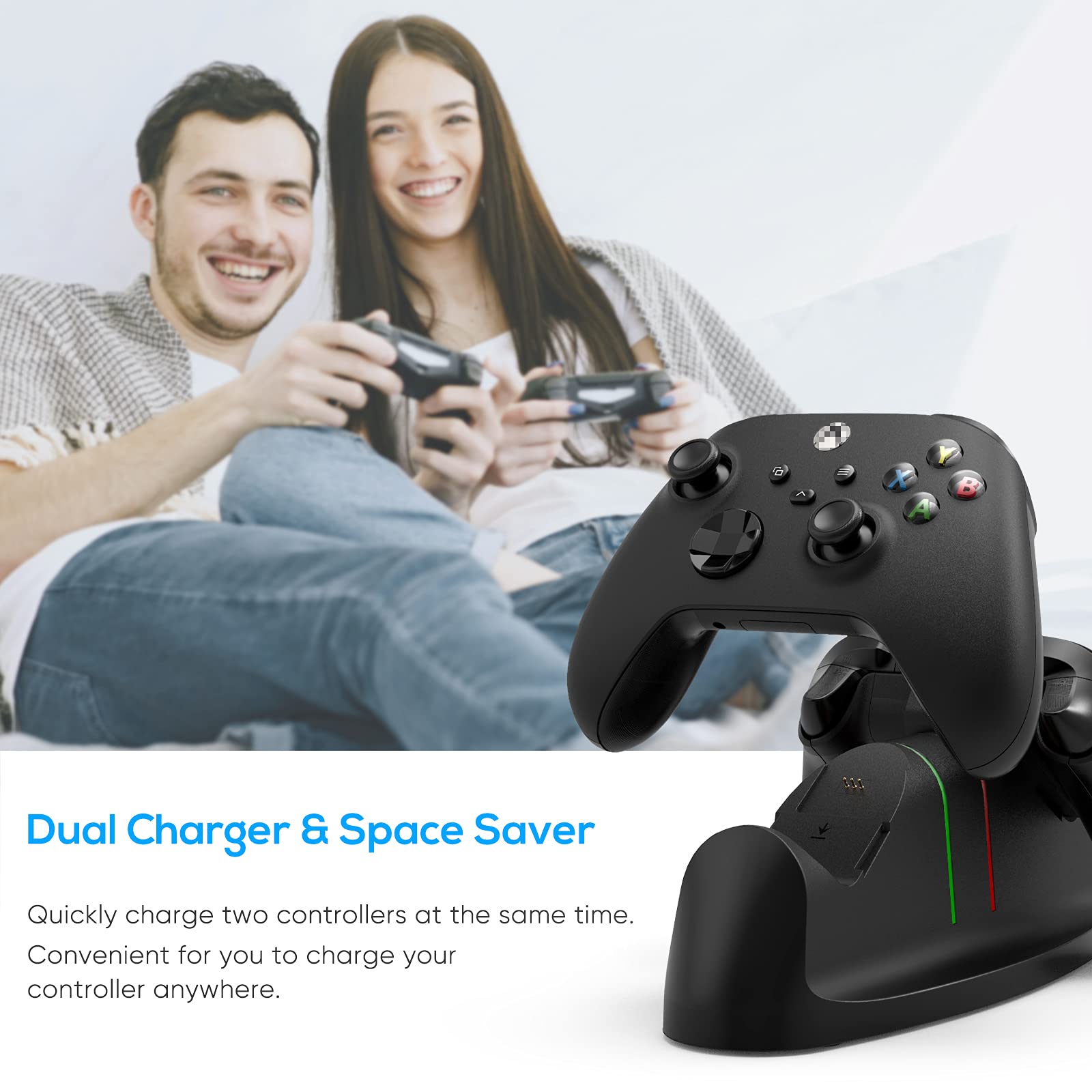 Charger Stand for Xbox Series X/S,for Xbox-one/S/X/Elite Controller,MENEEA Fast Dual Charging LED Indicator Dock Station Accessories with 2 Rechargeable Battery and Cover with Charging Cable