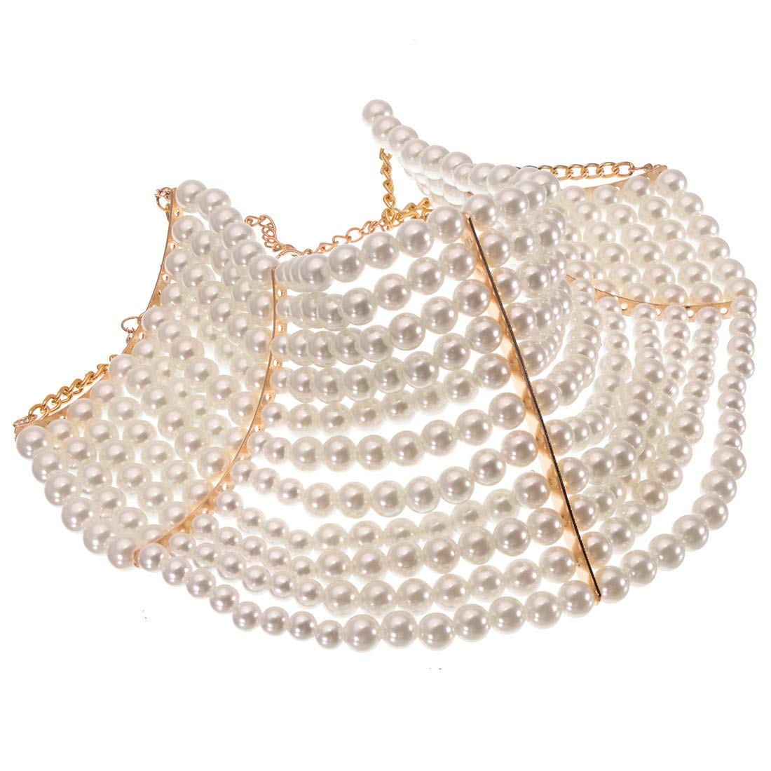 Chunky Statement Necklace, Pearls Bib Necklace Costume Novelty Fashion Jewelry White