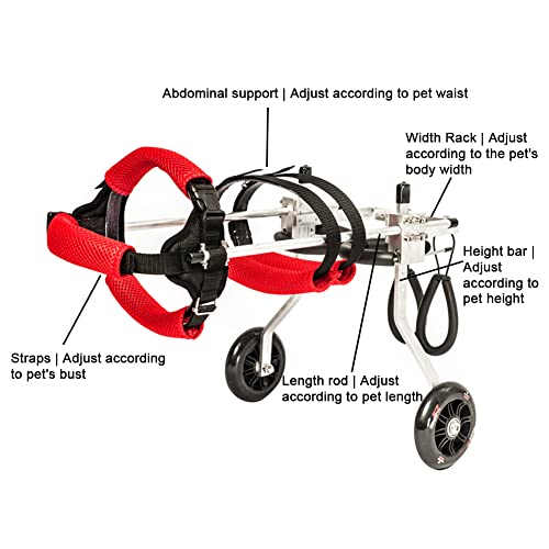 QingYi Dog Wheelchair , Adjustable Animal Exercise Wheels,Cart Pet Wheelchair for Handicapped Hind Legs Small Pet/Cat/Dog Red