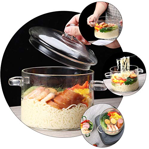 DOITOOL Glass Pots for Cooking On Stove Clear Heating Salad Fruit Serving Bowl Microwave Safe Home Kitchen Porridge Soup Noodles Food Storage (1350ml)