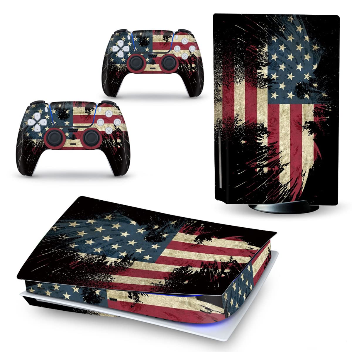 CENSTEEL PS5 Skin for Playstation 5 Disk Version, PS5 Console and Controllers Skin Vinyl Sticker Decal Cover - American Flag