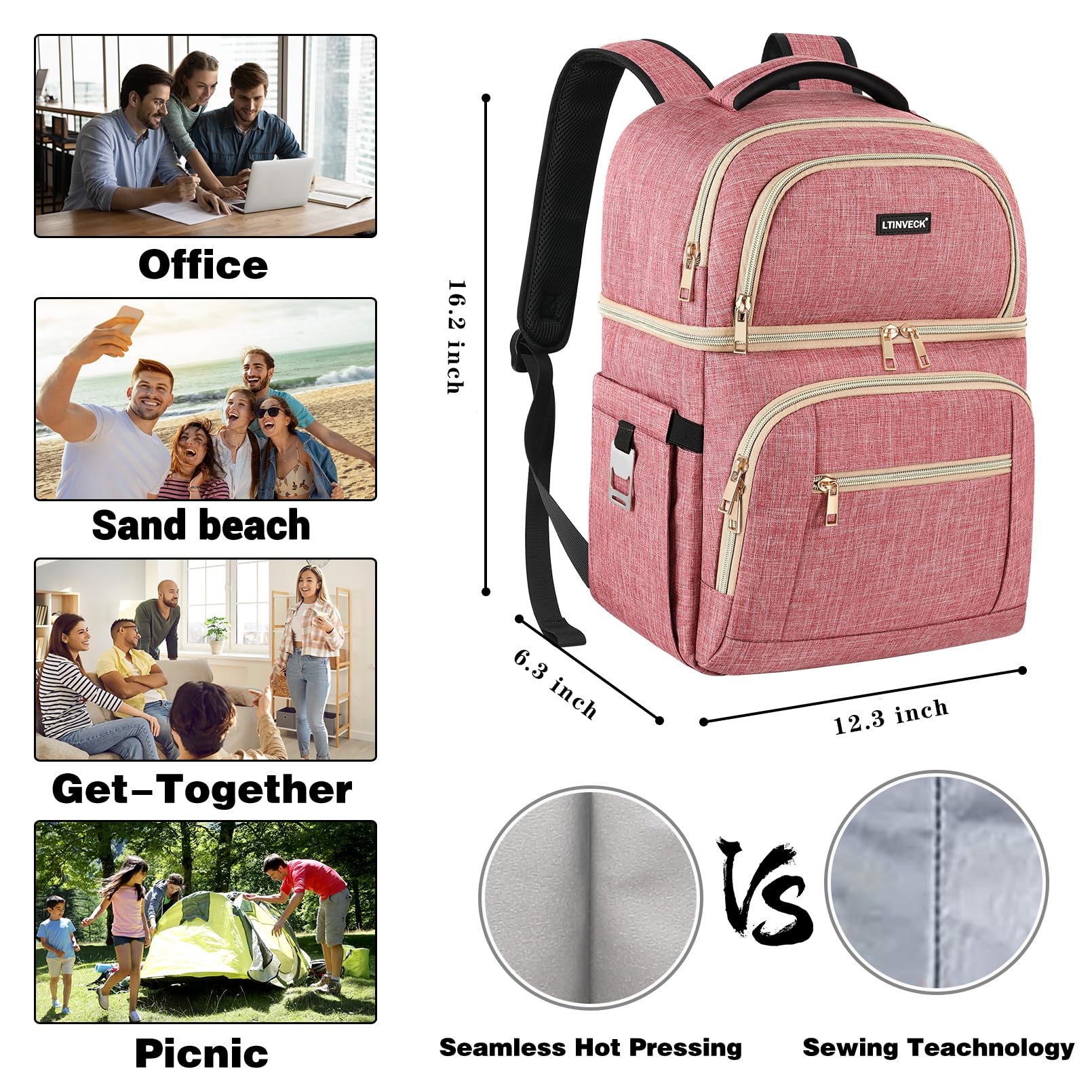 Cooler Backpack,Insulated Backpack Cooler Leakproof Double Deck Cooler Bag for Men Women RFID Lunch Backpack