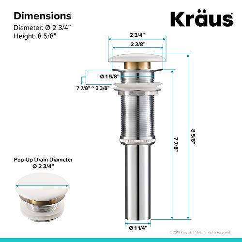 KRAUS Viva™ Round White Porcelain Ceramic Vessel Bathroom Sink with Pop-Up Drain, 15 3/4 in. D x 4 3/4 in. H, KCV-201GWH