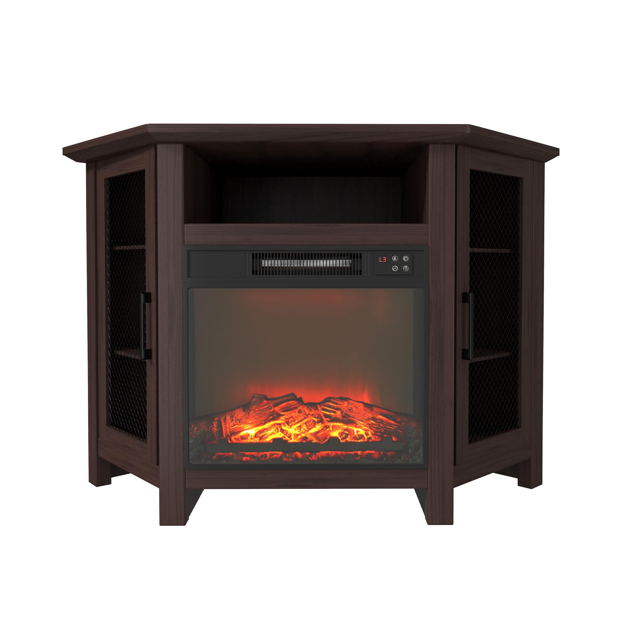 Clihome 70in Fireplace TV Stand Set Entertainment Center with Electric Fireplace Inserts Heater with Cabinets Christmas Decor TV Stands for Living Room with Fireplace Vintage Fire Places, Brown