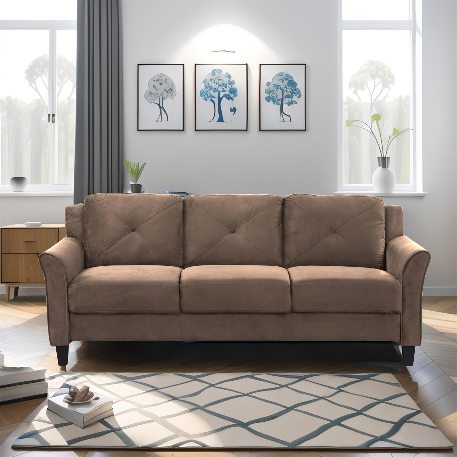 Harper & Bright Designs 3-Pieces Living Room Sofa Set with 3-Seat Couch, 2-Seat Loveseat, Single Sofa Chair, Modern Polyester Upholstered Sofa for Living Room, Office, Antique Black