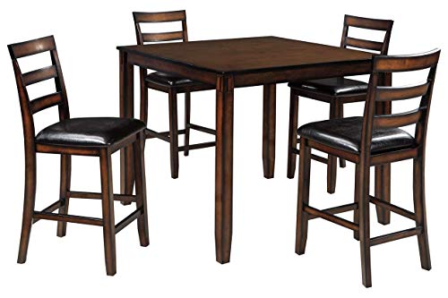Signature Design by Ashley Coviar 6 Piece Dining Set, Includes Table, 4 Chairs & Bench, Dark Brown & Coviar 5 Piece Counter Height Dining Set, Includes Table & 4 Barstools, Brown
