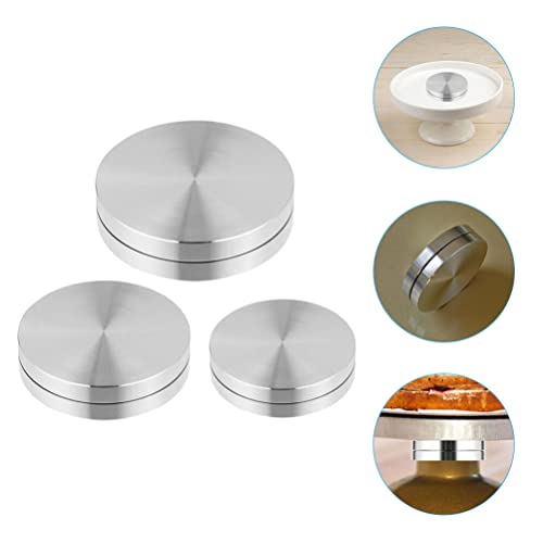 DOITOOL 3pcs Turntable Shaft Tabletop Accessories Cake Turntable Cake Stand Glass Round End Table Glass Tops Adapter for Glass Table to Rotate Non-Slip Mat Desktop Aluminum Alloy