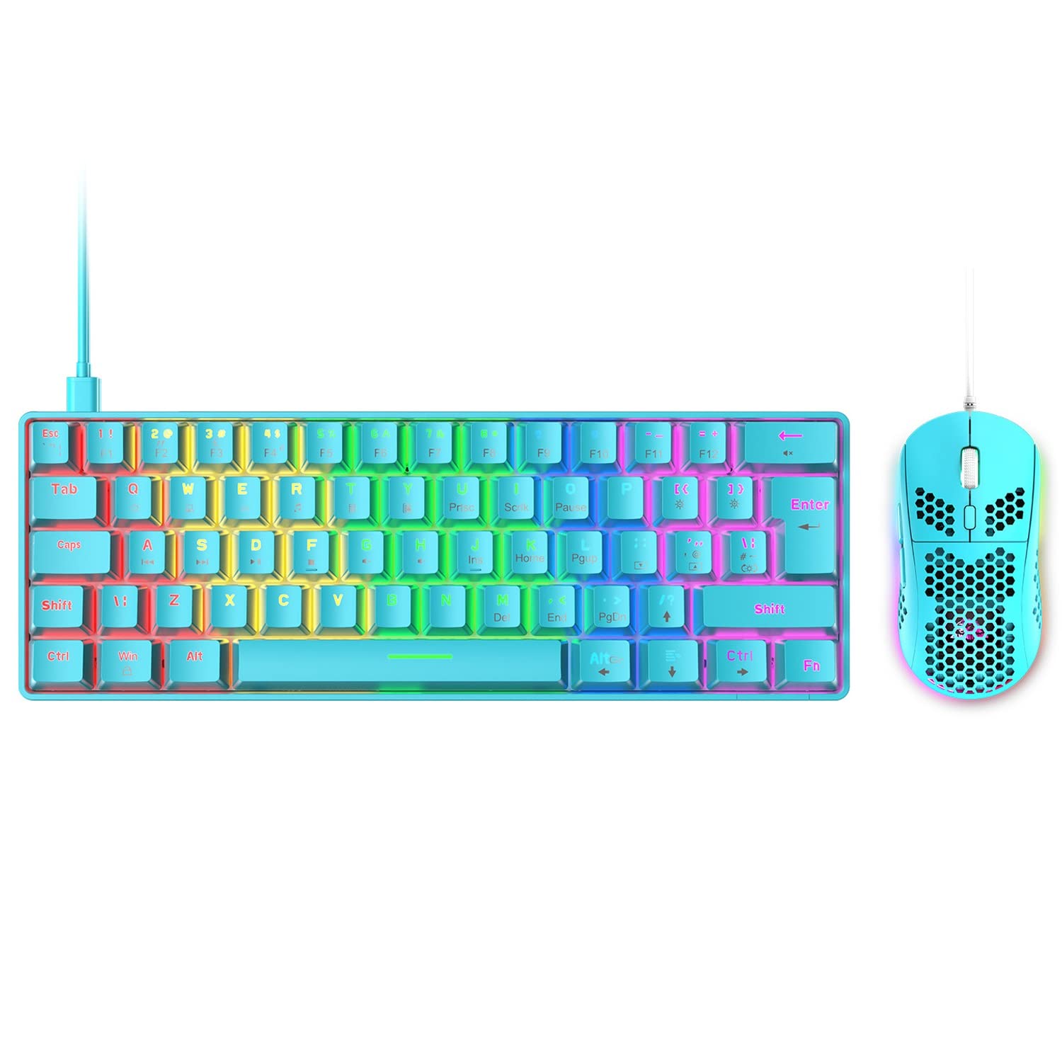 EXHNLE Gaming Keyboard and Mouse Combo Mini Portable with RGB Backlit Ergonomic with 62 Key Computer PC Gaming Keyboard for PC/Laptop (Color : Blue)