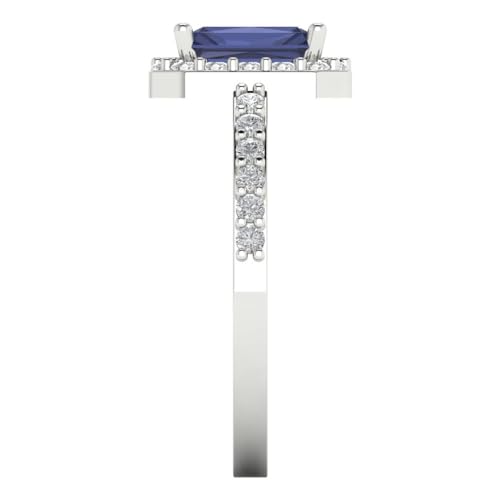 Clara Pucci 2.07 ct Emerald Cut Solitaire Halo Simulated Blue Sapphire Engagement Promise Anniversary Bridal Ring 18K White Gold 4.75