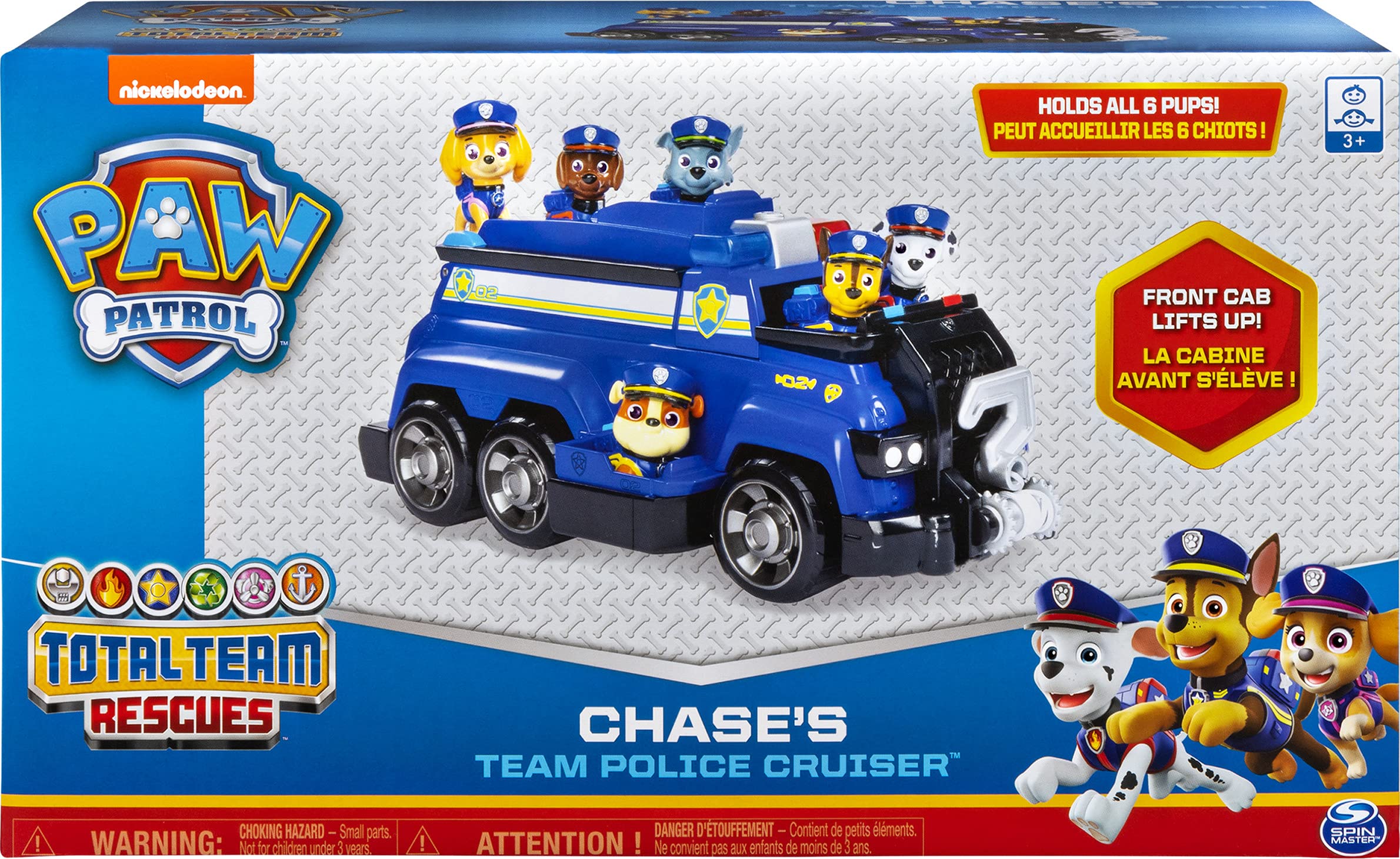 Paw Patrol, Chase’s Total Team Rescue Police Cruiser Vehicle with 6 Pups, for Kids Aged 3 and Up