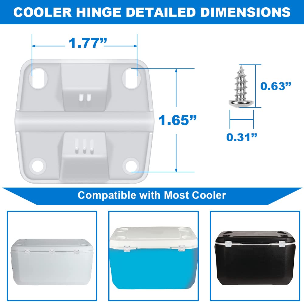 Cooler Replacement Plastic Hinges and Screws Kit, Compatible with Coleman Cooler Models:5226, 5227B,5235,5236, 5240, 5241, 5241A, 5245, and 5250 Quality Cooler Replacement Hinges and Screws 4 Pack.