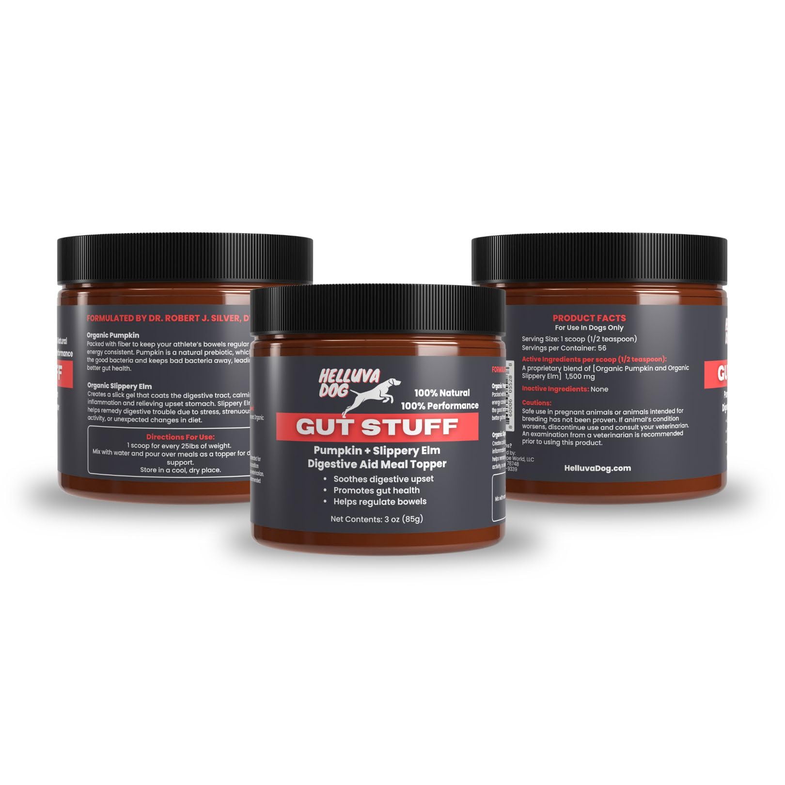 Gut Stuff by Helluva Dog β Digestive Aid Meal Topper for Active Sporting Dogs β Pumpkin & Slippery Elm for Dog's Upset Stomach & Better Gut Health, Packed with Fiber - 3oz