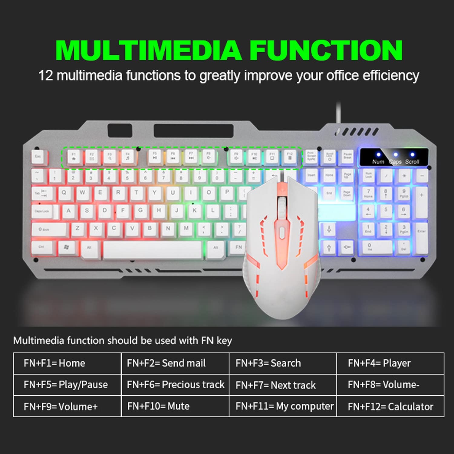 EXHNLE Mechanical Keyboard and Mouse Combo Wired 104 Keys Backlit Gaming Keyboard Red Switch, 1600 DPI Mouse, for PC Gamer Computer Laptop (Color : White)