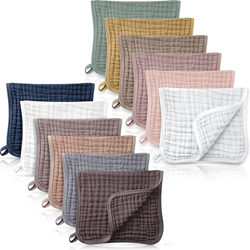 Remagr 12 Pack Muslin Burp Cloths for Baby 6 Layers Cotton Soft Washcloths 10 x 20 Inch Large Multi Colors Muslin Face Towels Gender Neutral Baby Stuff for Boy Girl Newborn (Fresh Colors)