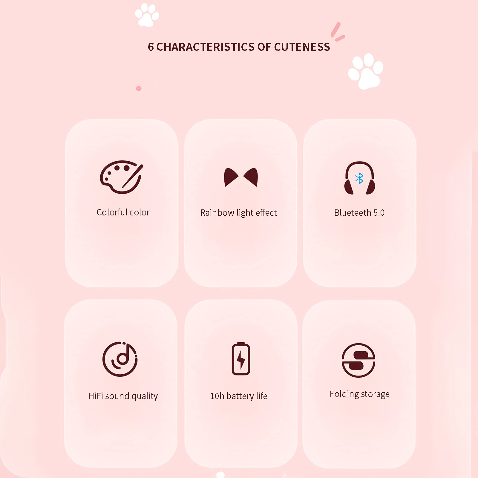 Cat Ear Headphones, Bluetooth 5.0 Cute Cat Ear Headphones Foldable HiFi Sound Quality Stereo Effect Rainbow Light Effect Kitty Gaming Headset for Kids Boys Girls PC Laptops Smartphones