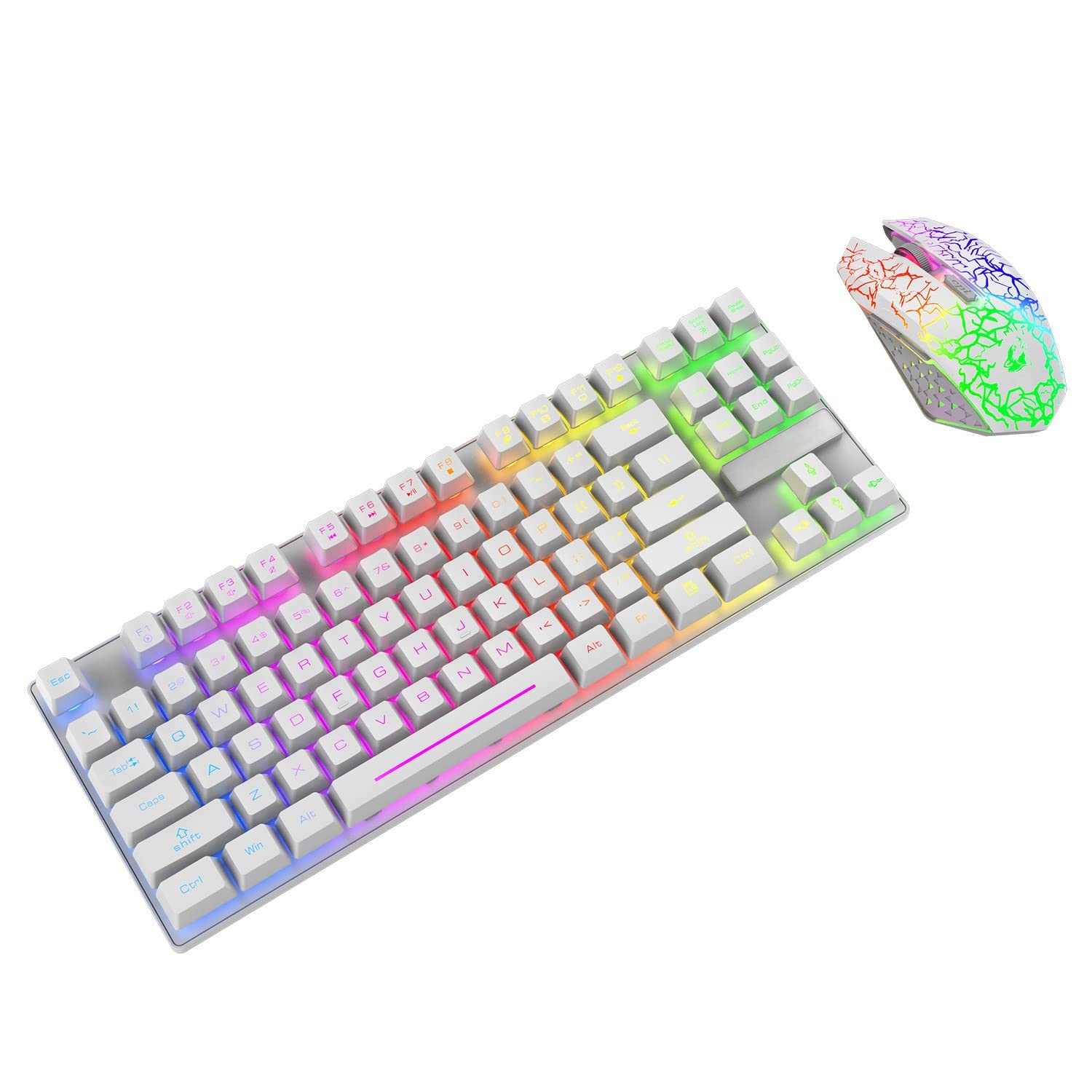 EXHNLE RGB Gaming Mouse and Keyboard, 87 Keys Gaming Keyboard and Mouse Combo, with 87 Key Computer PC Gaming Keyboard for PC/Laptop (Color : White)