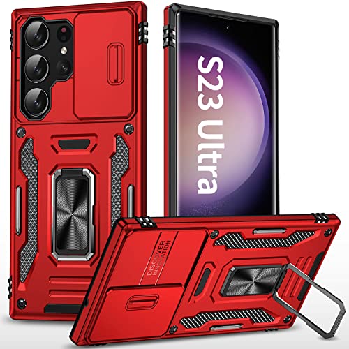 SEFING Phone Case S23 Ultra, for Galaxy S23 Ultra Phone Case with Stand, Slide Camera Cover, 360°Ring Magnetic Kickstand, Heavy Duty Shockproof Anti-Scratch Rugged Case for Samsung S23 Ultra (Red)