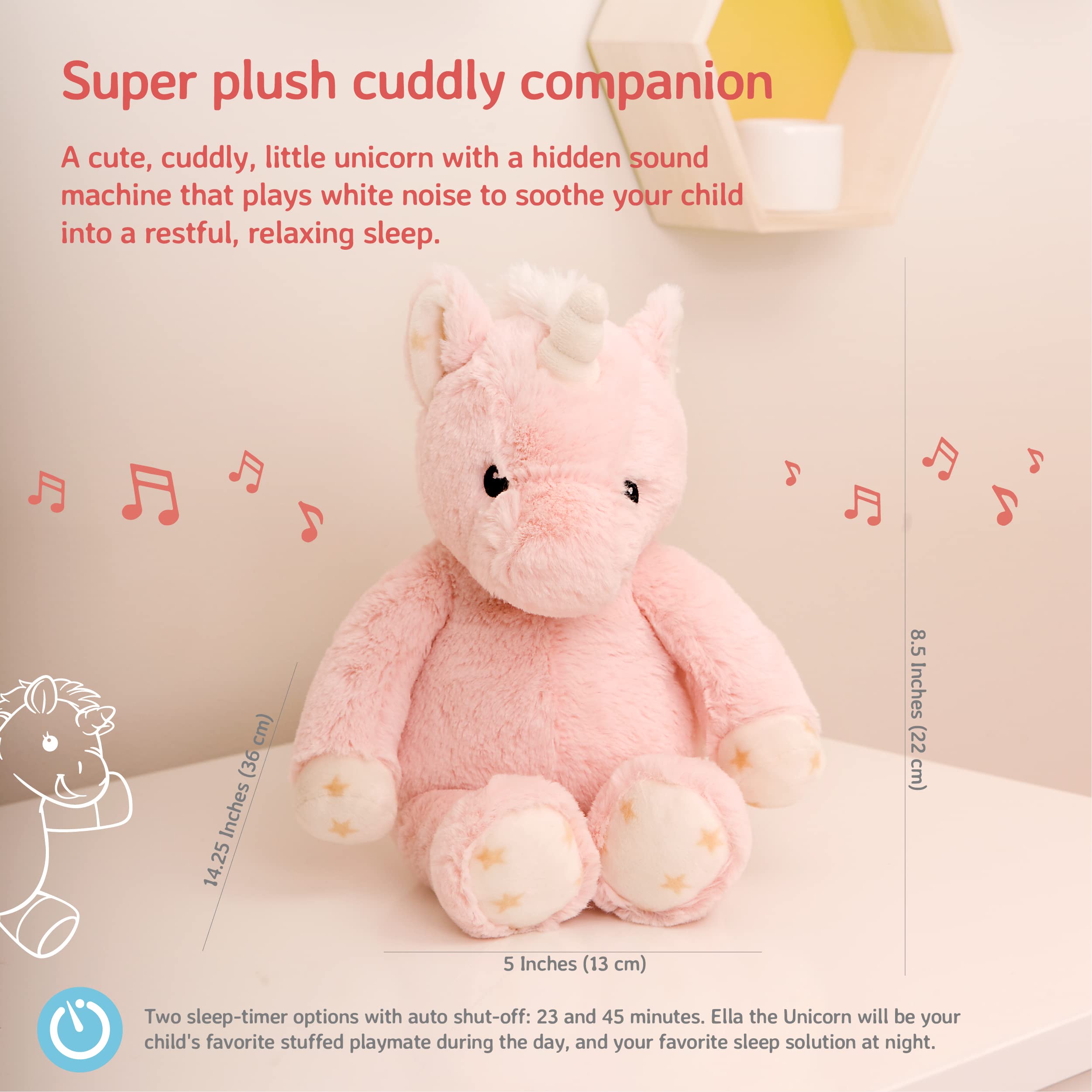 Cloud b Sound Machine with White Noise Soothing Sounds | Cuddly Stuffed Animal | Adjustable Settings and Auto-Shutoff | Ella The Unicorn™