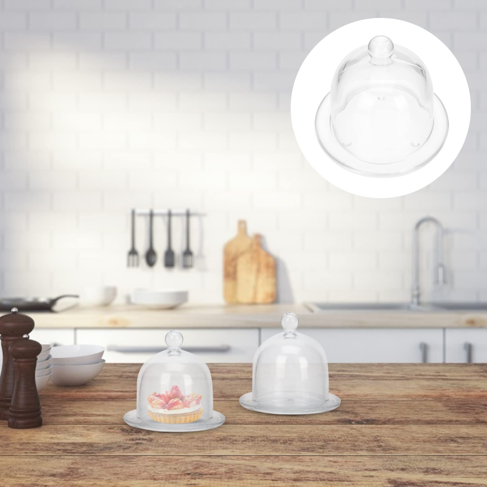 DOITOOL Mini Glass Butter Dish Dome Tray Plate, Multi- Preserving Serving Glass Lemon Keeper, Clear Glass Bell Jar Dome with Plate for Cream Cheese Cake, Salad Foods Wedding Party Home