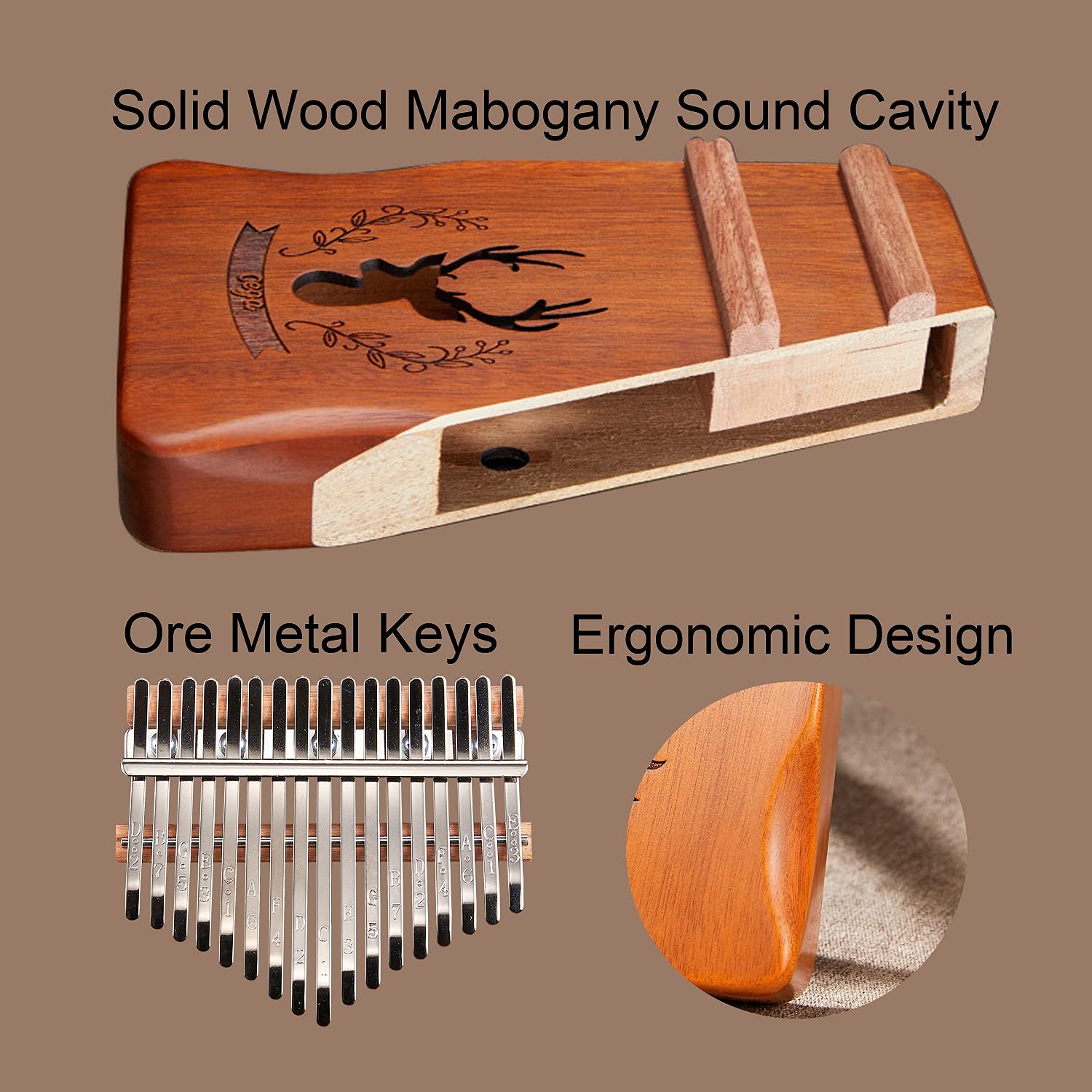 TienClef Kalimba Thumb Piano 21 Keys with Engraved Notes Helios Pattern Handhold Cute Finger Piano Mabogany Solid Wood Portable Musical Instrument with Music Book for Kids Adult Beginner (Natrual)