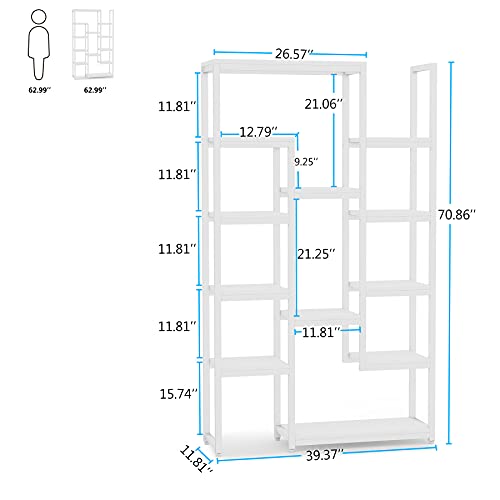 TRIBESIGNS WAY TO ORIGIN 6-Tier White Bookshelf and Bookcase, 70.9-inch Tall Bookcase with 12-Shelf Open Display Shelves, Modern Industrial Book Storage Organizer for Living Room, Home Office
