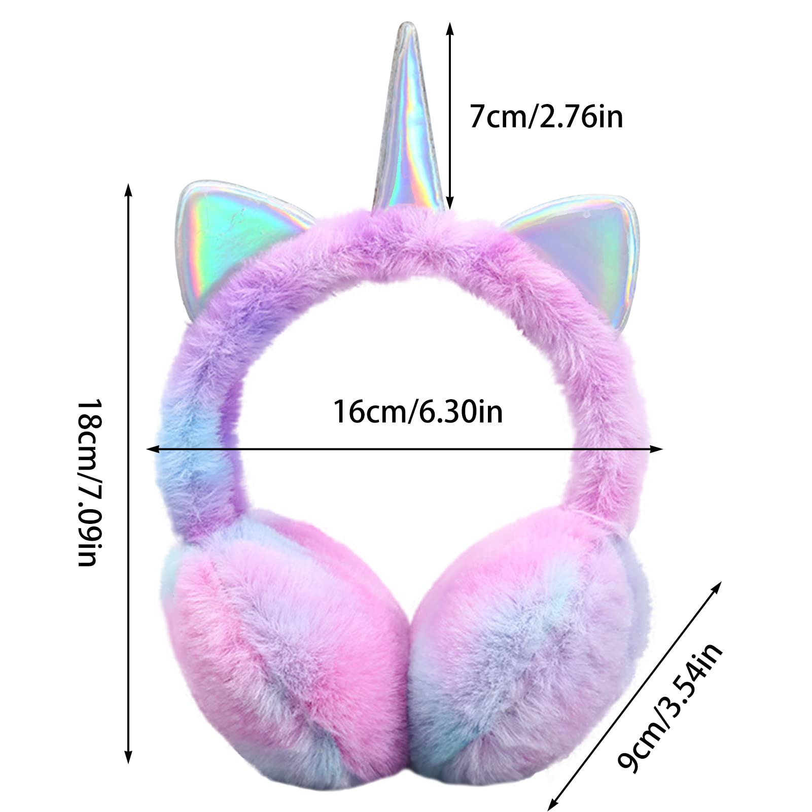CHUANGLI Winter Unicorn Earmuffs, Cute Cartoon Earmuff Rainbow Ear Warmers for Girls/Women's Gift