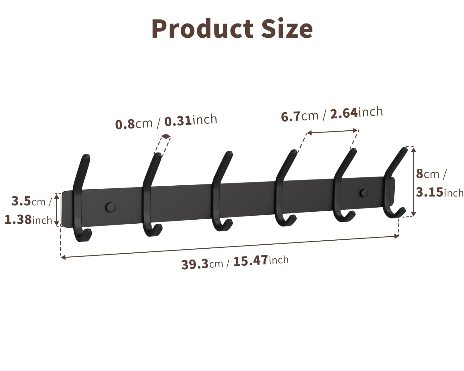 GWAAZXGZ Coat Rack Wall Mount Hooks - Black 15 Inch Coat Hooks with 6 Double Hooks for Hanging, Hat Rack for Wall, Suitable for Kitchen and Bathroom, 1 Pack