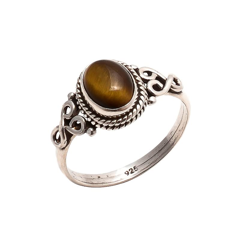 Tiger Eye Stone Ring 925 Sterling Silver Statement Ring For Women Handmade Rings Gemstone Christmas Promise Ring Size US 8 Gift For Her