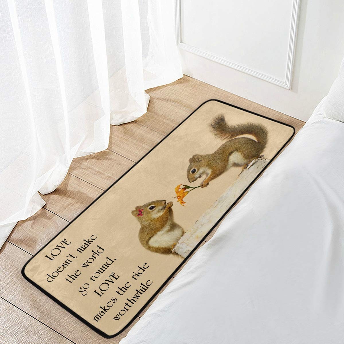 Fall Theme Squirrel Absorbent Kitchen Rugs Mat Non-Slip 39x20 Inch,Autumn Inspirational Quote Doormat Runner Rectangle Soft Floor Mat for Parlor Bathroom Home Decor