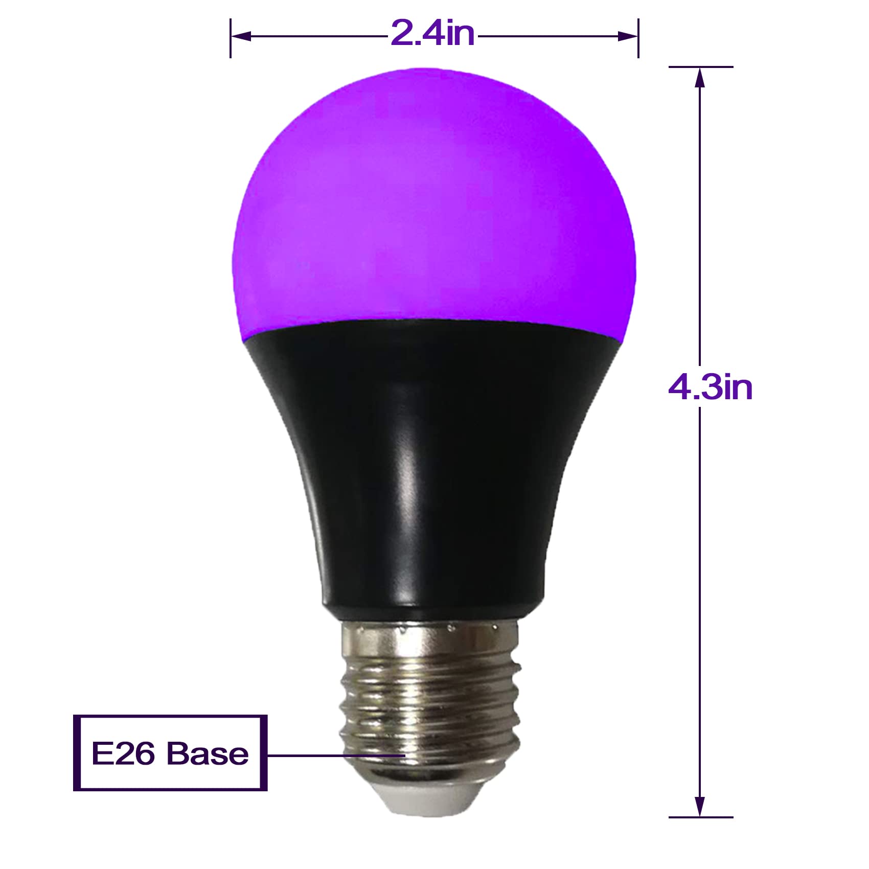 CICINY UV LED Black Light Bulbs 2 Pack, A19 E26 8W Blacklight Bulb for Glow in The Dark, UVA Level 385-400nm, Blacklight light bulbs for Parties Body Paint Fluorescent Poster Pet Stains