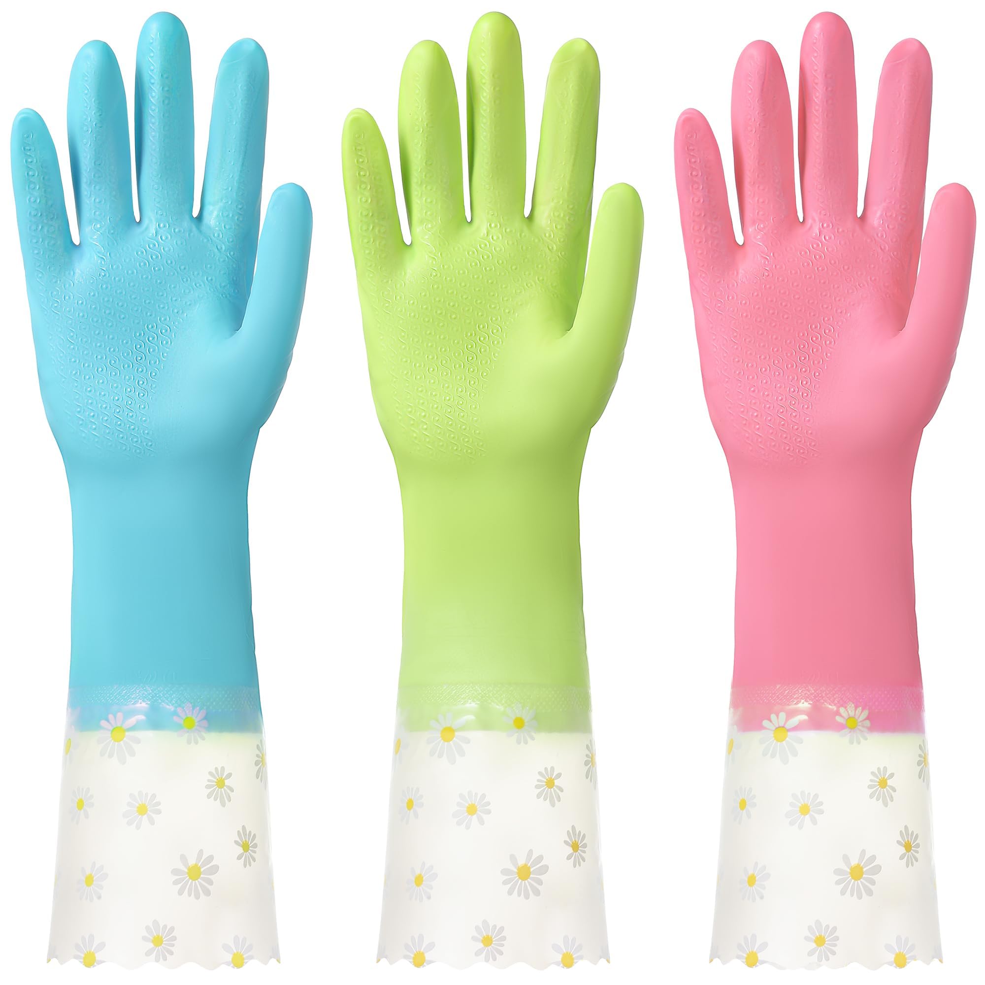 CAYYET 3 Pairs Reusable Cleaning and Dishwashing Gloves - Non-Slip Kitchen Gardening Laundry Dishwashing Gloves (S/M/L)