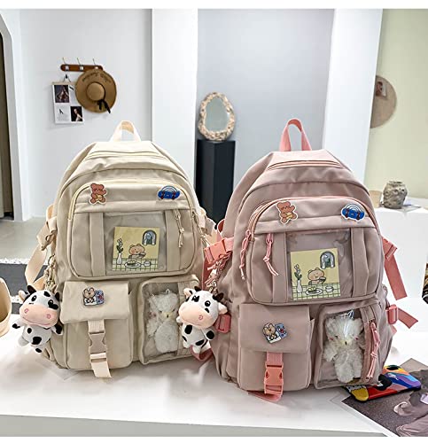 ncduansan Kawaii Backpack with Kawaii Pin and Accessories Backpack Cute Aesthetic Backpack Cute Kawaii Backpack for School(white)