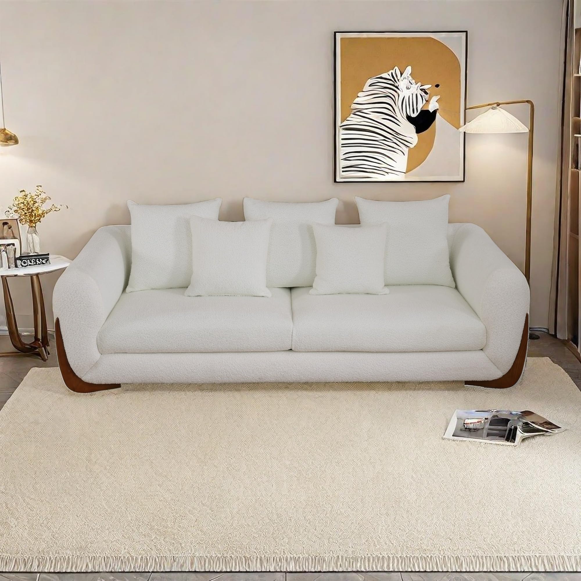 GlasFlength Teddy Cloud Couch, Modern Comfy 2 Seater Loveseat Sofa, Oversized 86" Upholstered Sherpa Deep Seat Love Seat Sofá for Living Room, Bedroom, Office, Apartment, Cream White