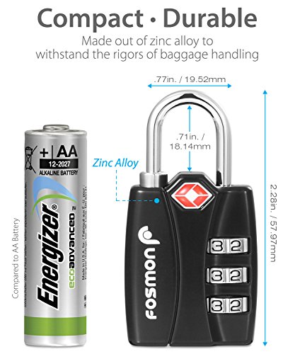 Fosmon TSA Accepted Luggage Locks, (4 Pack) Open Alert Indicator 3 Digit Combination Padlock Codes with Alloy Body for Travel Bag, Suit Case, Lockers, Gym, Bike Locks - Black, Blue, Pink, and Silver