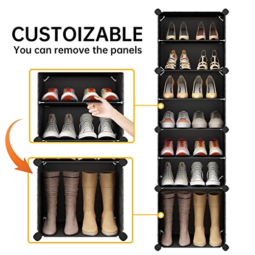 MAGINELS Shoe Rack Organizer for Entryway Closet Expandable 32 Pairs 8 Tier Shoe Storage Cabinet Narrow Standing Stackable Space Saver Shoe Rack for Entryway, Hallway and Closet,Grey