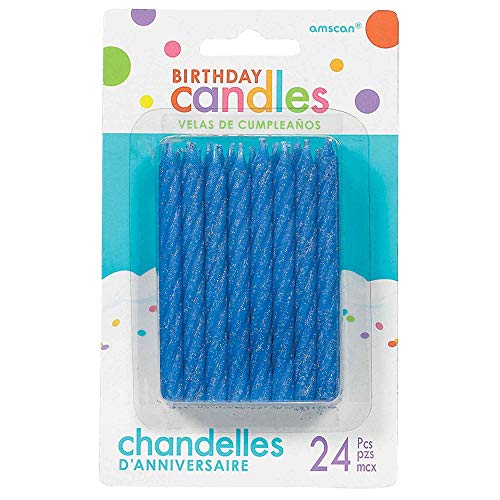 Large Blue Glitter Spiral Candles - 3.25", 24 Pieces - Elegant Party Candles for Cake Decoration & Celebrations