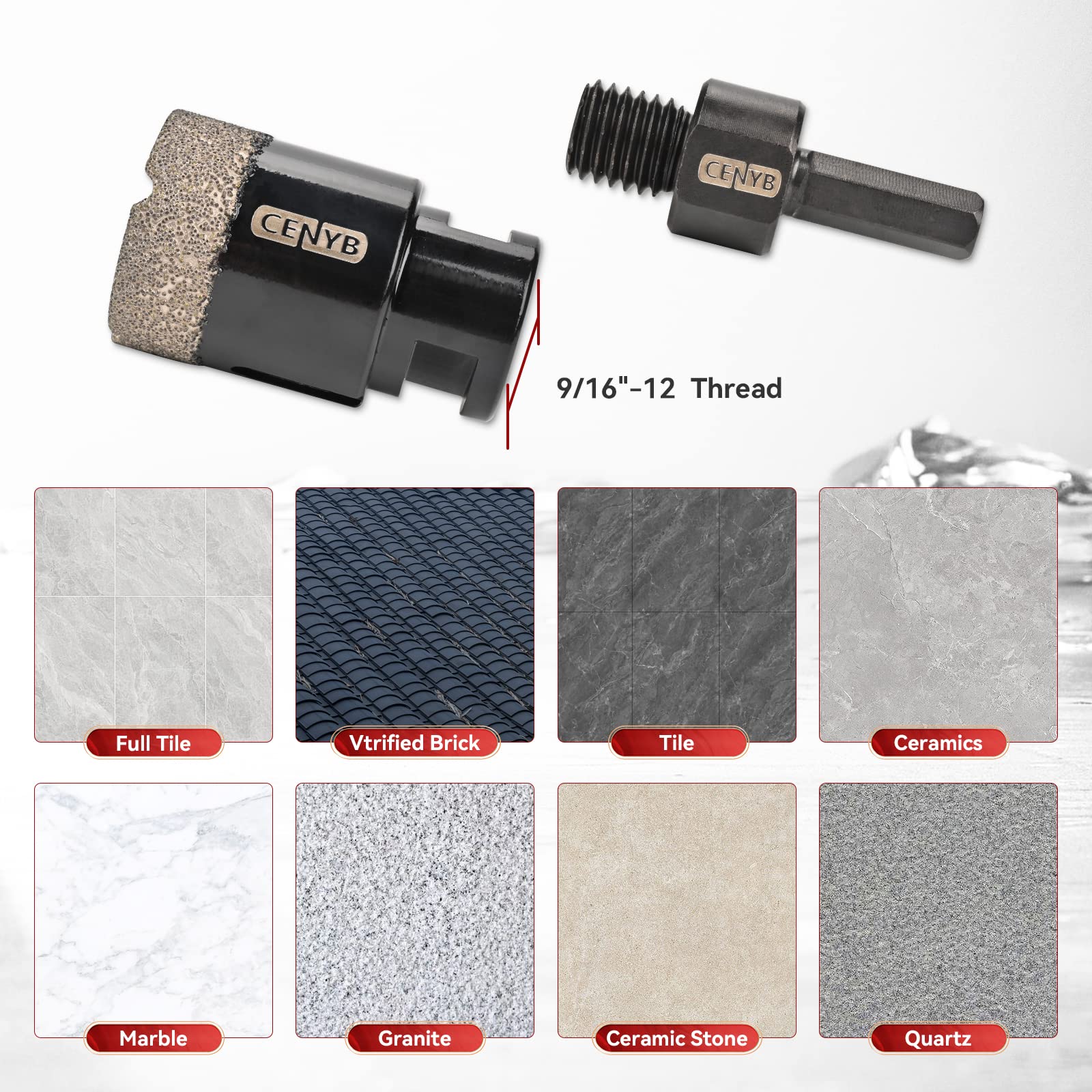 CENYB M14 Diamond Core Drill Bit HHD90 Vacuum Brazed Hole Saw 9/16"-12 Female Thread for Porcelain Ceramic Tile Marble Brick (89mm | 3-1/2")