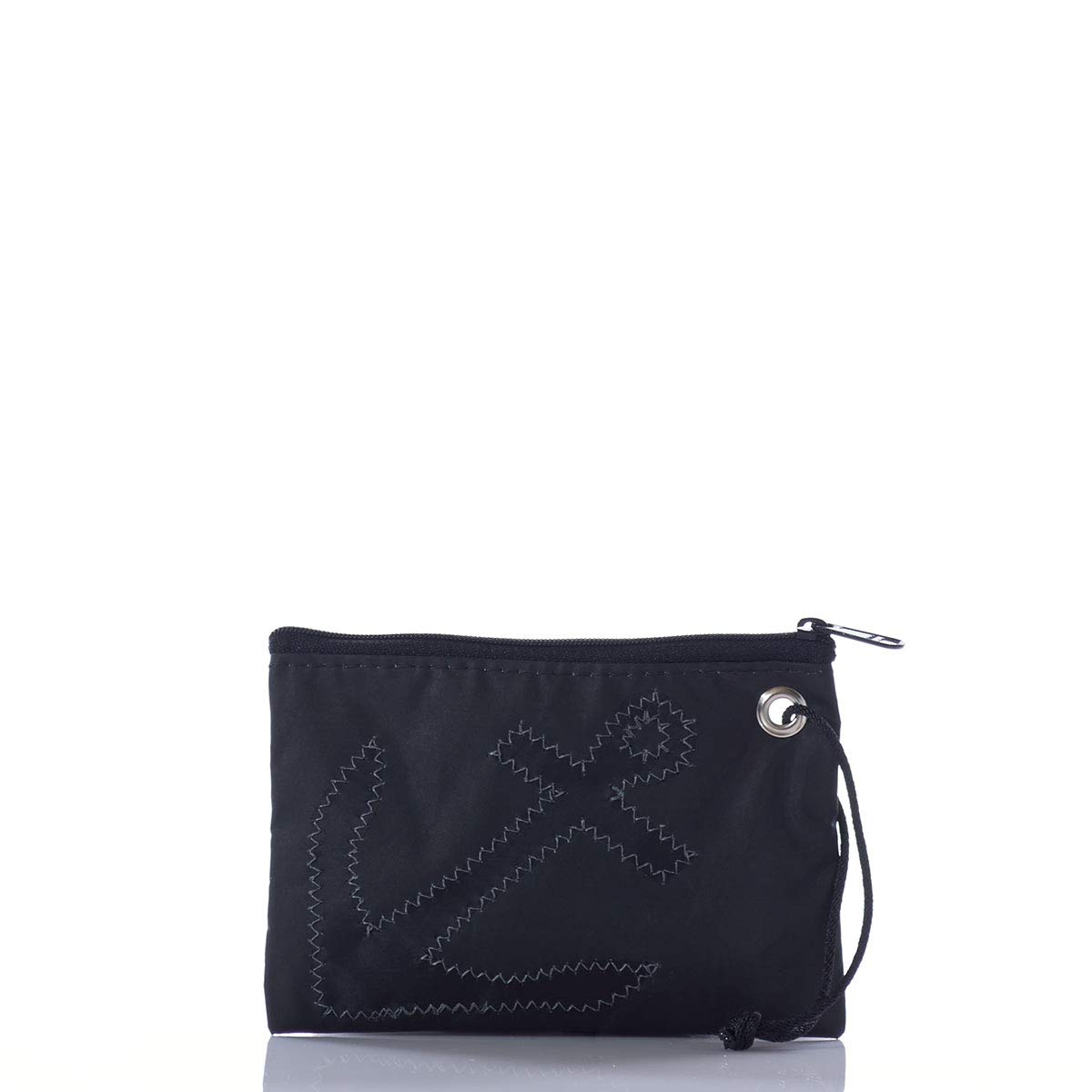 Sea Bags Recycled Sail Cloth Black-on-Black Anchor Wristlet Zip Top Wristlet Clutch Zippered Wallet with Strap