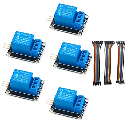 EXONGY 5PCS KY-019 DC5V 1-Channel Relay Module for Arduino Raspberry Pi PIC AVR DSP ARM + 3PCS 20CM 10Pin Dupont Line for Arduino Relay (Size : Relay Plus Wire)