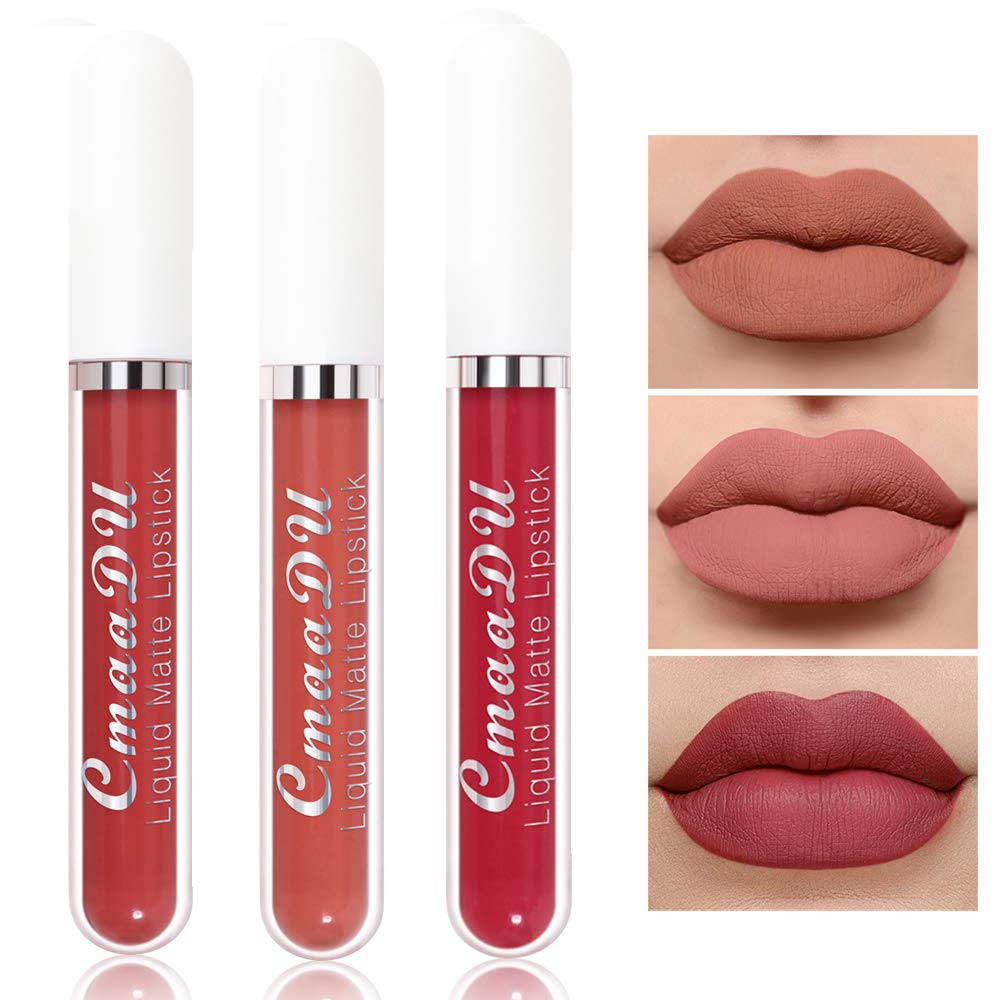 ETEDES 3 colours Matte Liquid Lipstick Makeup Set, Matte liquid Long-Lasting Wear High Pigmented Non-Stick Cup Not Fade Waterproof Lip Gloss (Set #11)